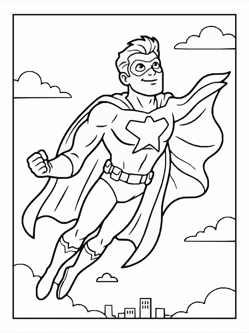 Flying Superhero Coloring Page — Free Printable Coloring Page | Coloringzo
